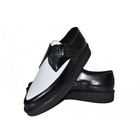 Pointed toe creepers in black and white leather – Nevermind