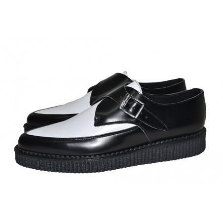 Pointed toe creepers in black and white leather – Nevermind