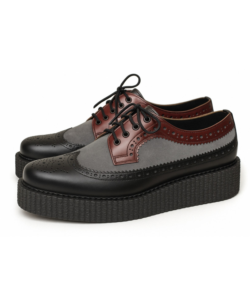 Black Leather, Grey Suede and Cherry Leather Creeper Derby Shoes ...