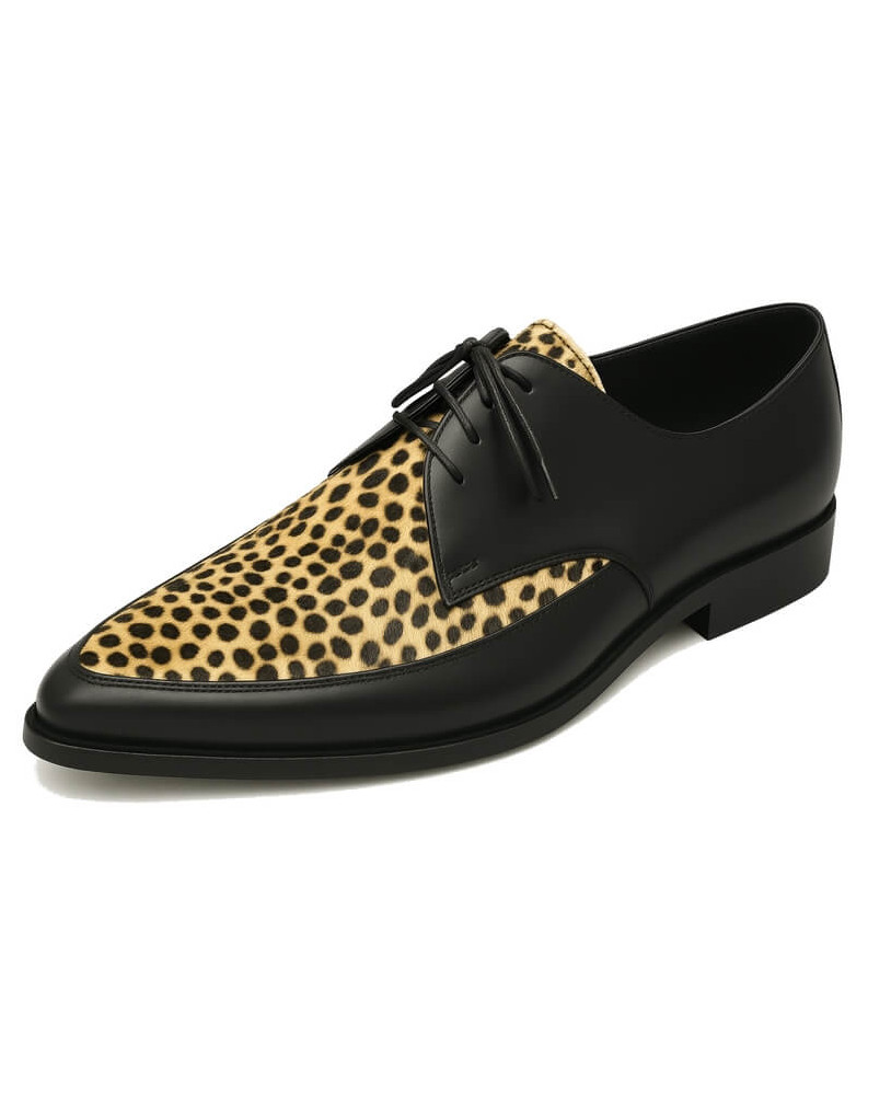 Nevermind Shoes – Black Leather and Leopard Print Cowhide Lace-Up