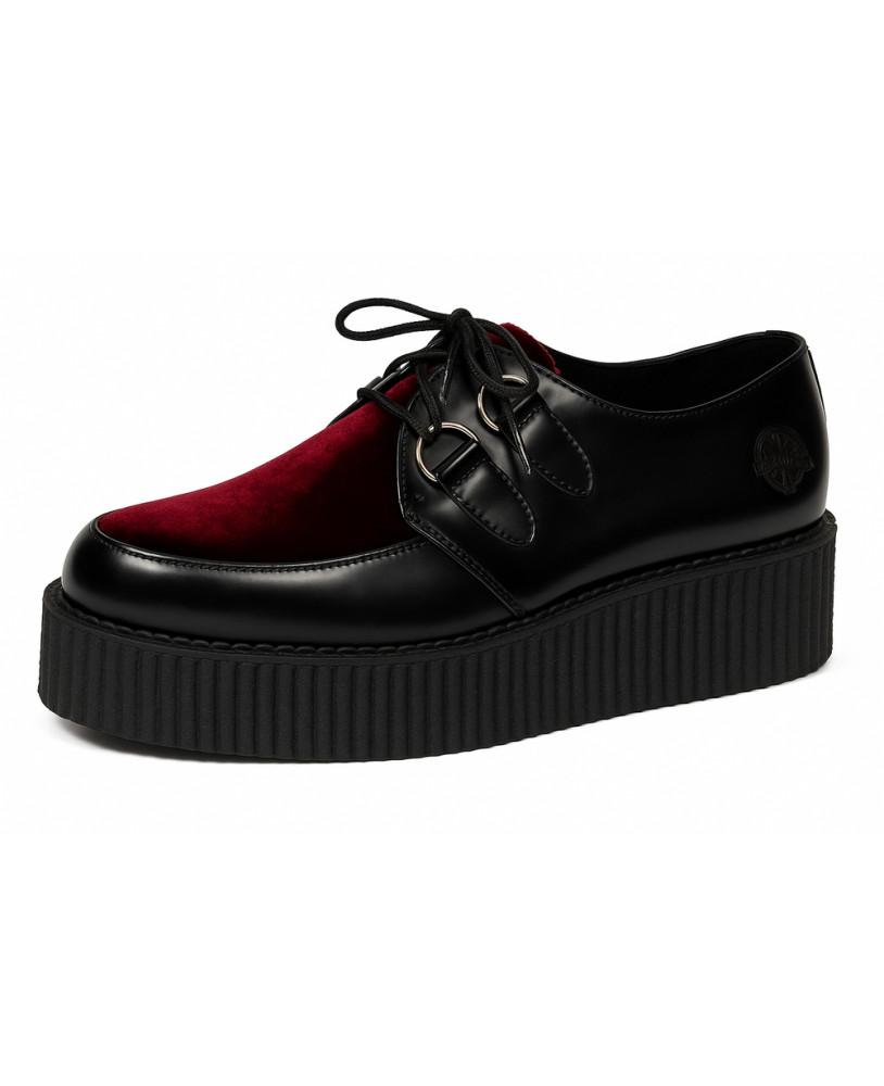 Nevermind black leather creepers with burgundy velvet vamp and double sole
